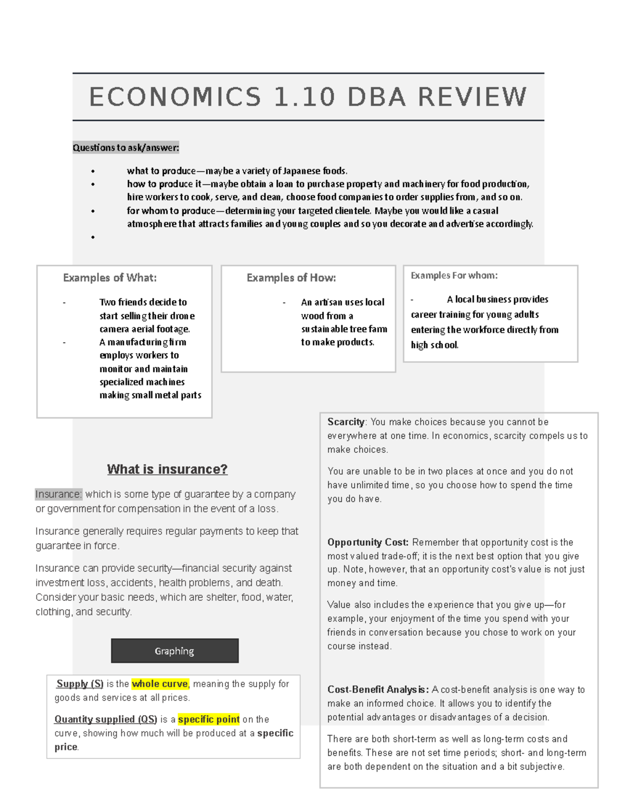 Economics 1.10 DBA Review - ECONOMICS 1 DBA REVIEW Questions to ask ...