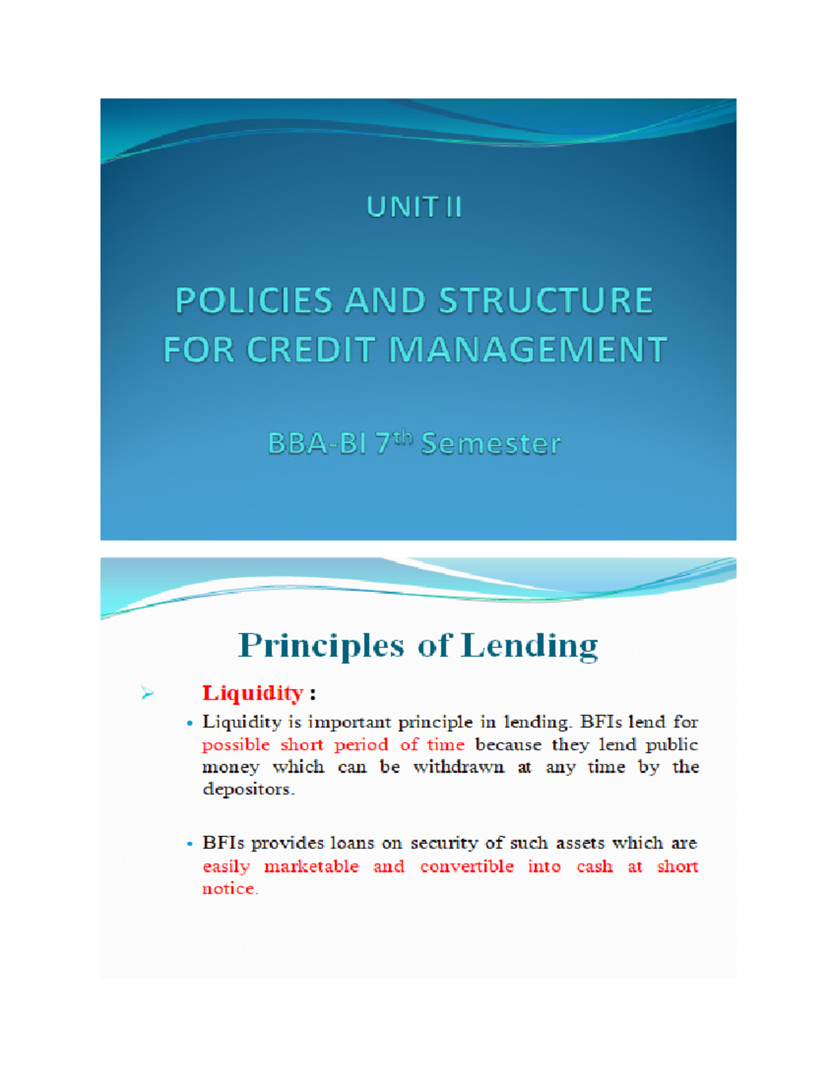 Unit II - Policies and Structure for Credit Management - UNITII ...