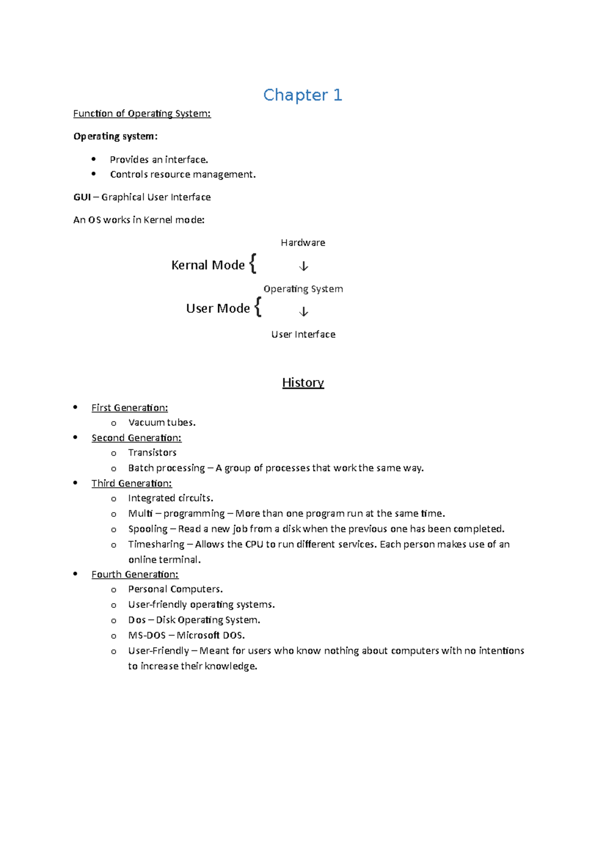 Summary Tests LE1+2 - Modern Operating Systems - Chapter 1 Function of ...