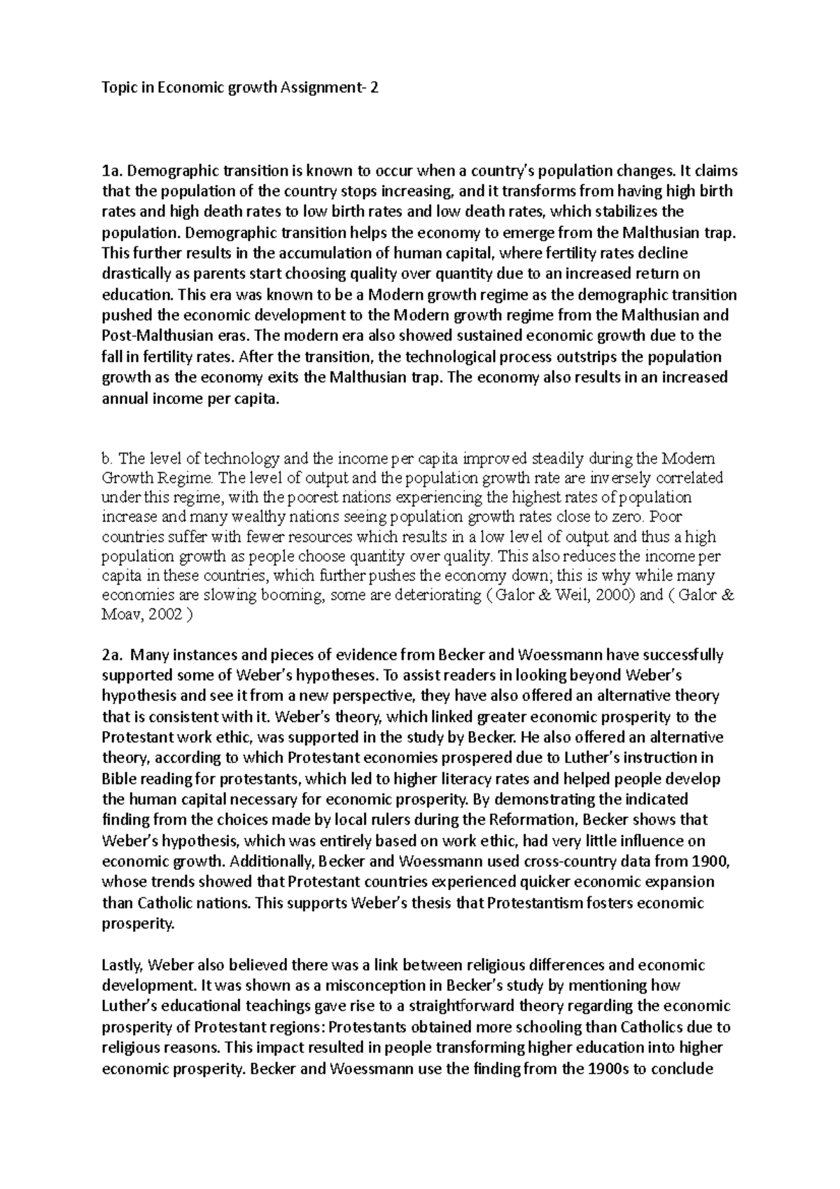 Topic in Economic growth Assignment - Demographic transition is known ...