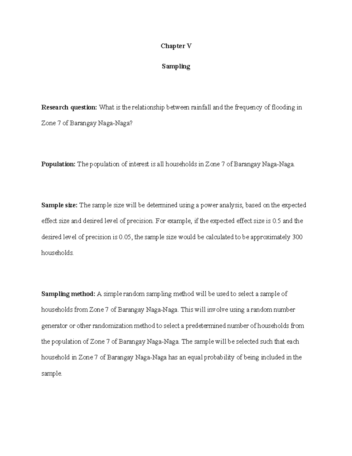 Chapter V - RESEARCH ON FLOODING CHAP 5 - Chapter V Sampling Research question: What is the ...