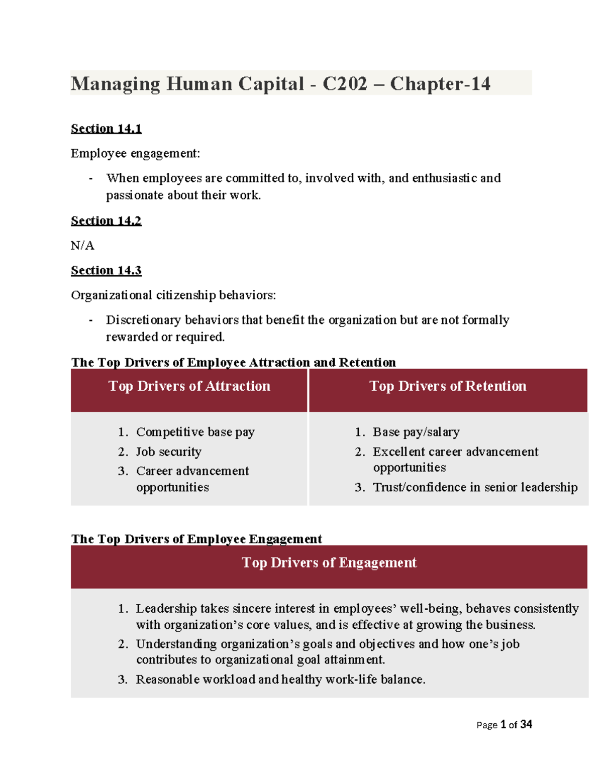 MHC-202 v14 - Study Notes for Chapter 14 - Managing Human Capital ...