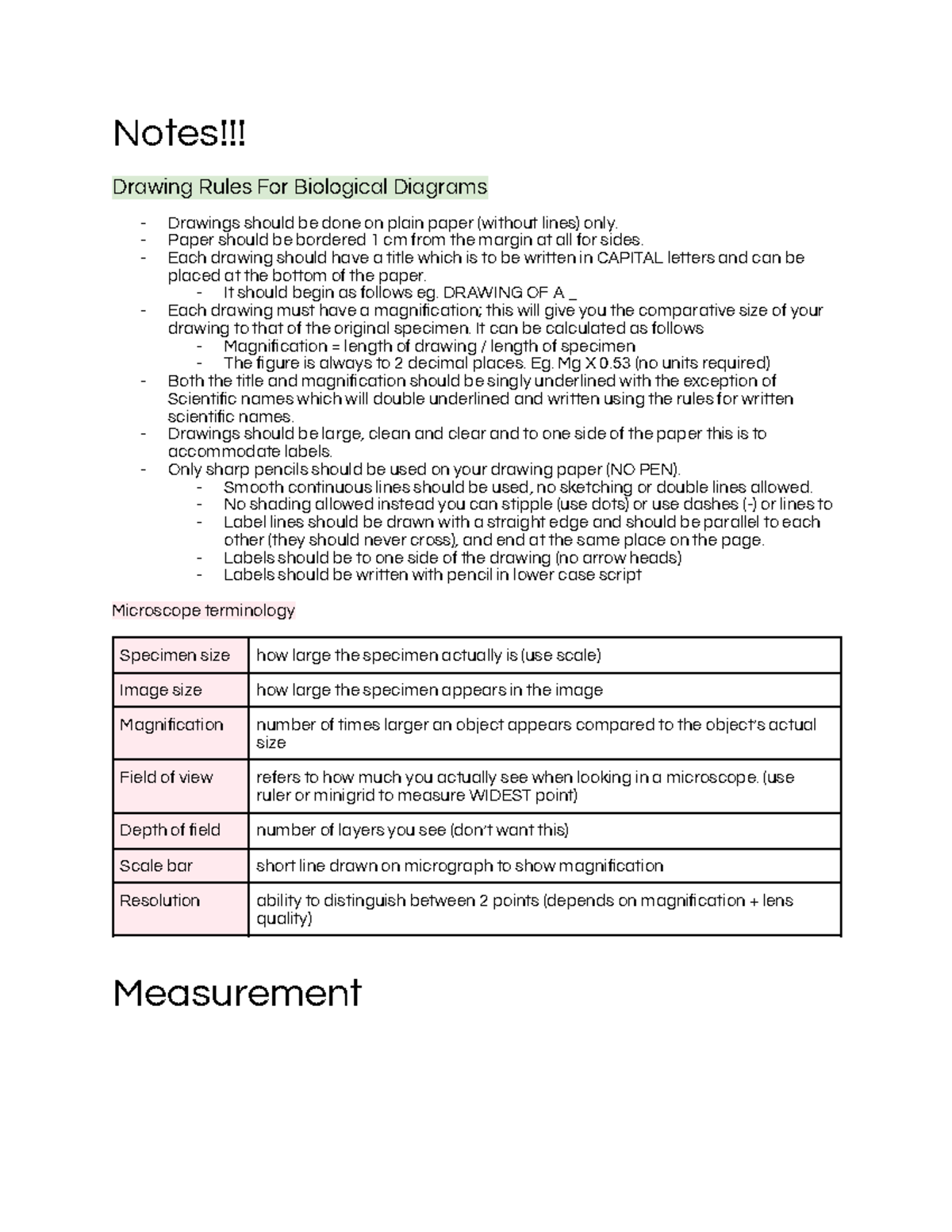 Y11 biology practical notes - Notes!!! Drawing Rules For Biological ...