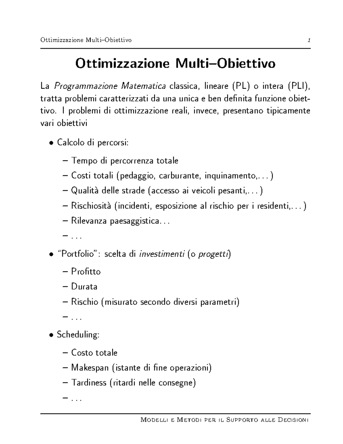 PM - Copia - teoria - Ottimizzazione Multi–Obiettivo La Programmazione ...