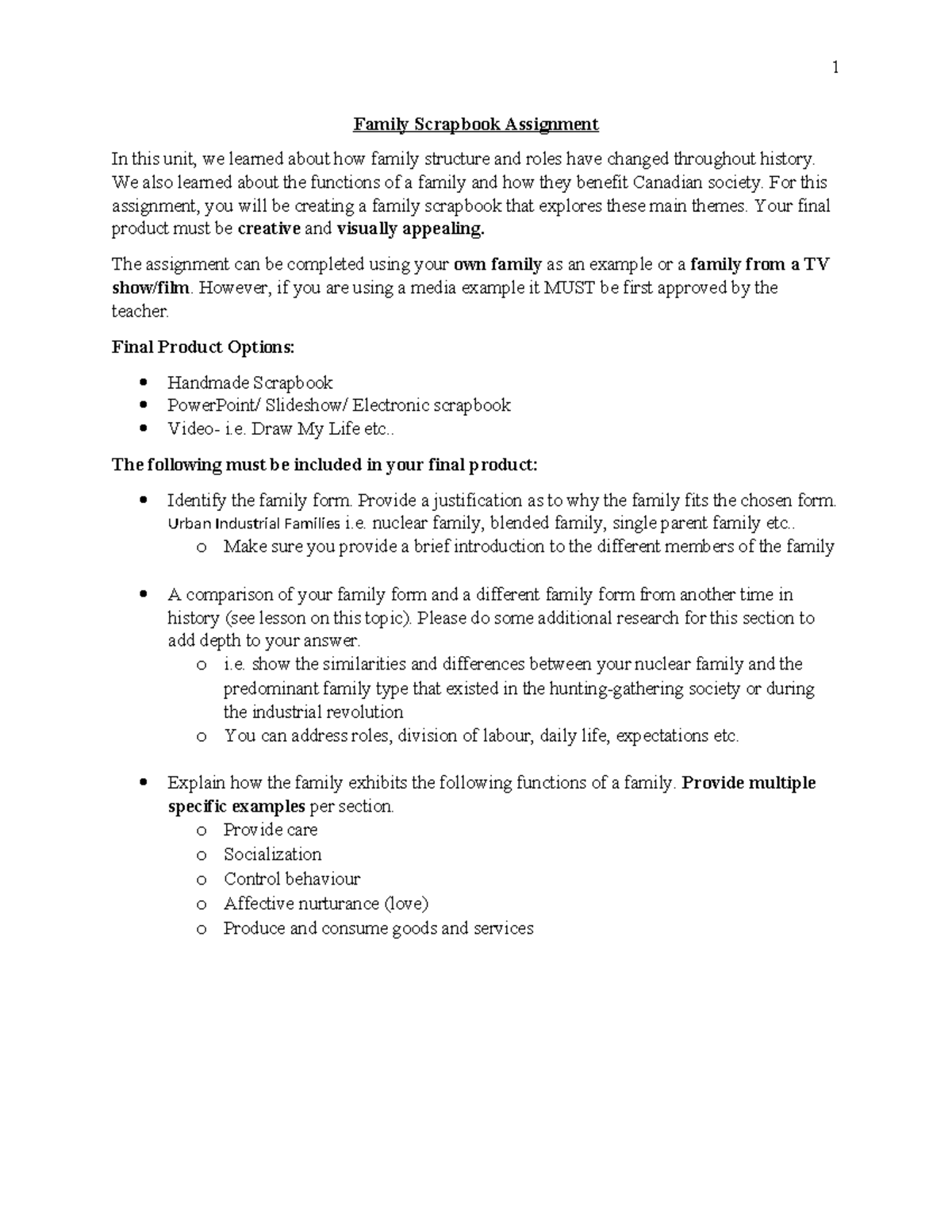 1.9 Family Scrapbook Assignment - 1 Family Scrapbook Assignment In this ...