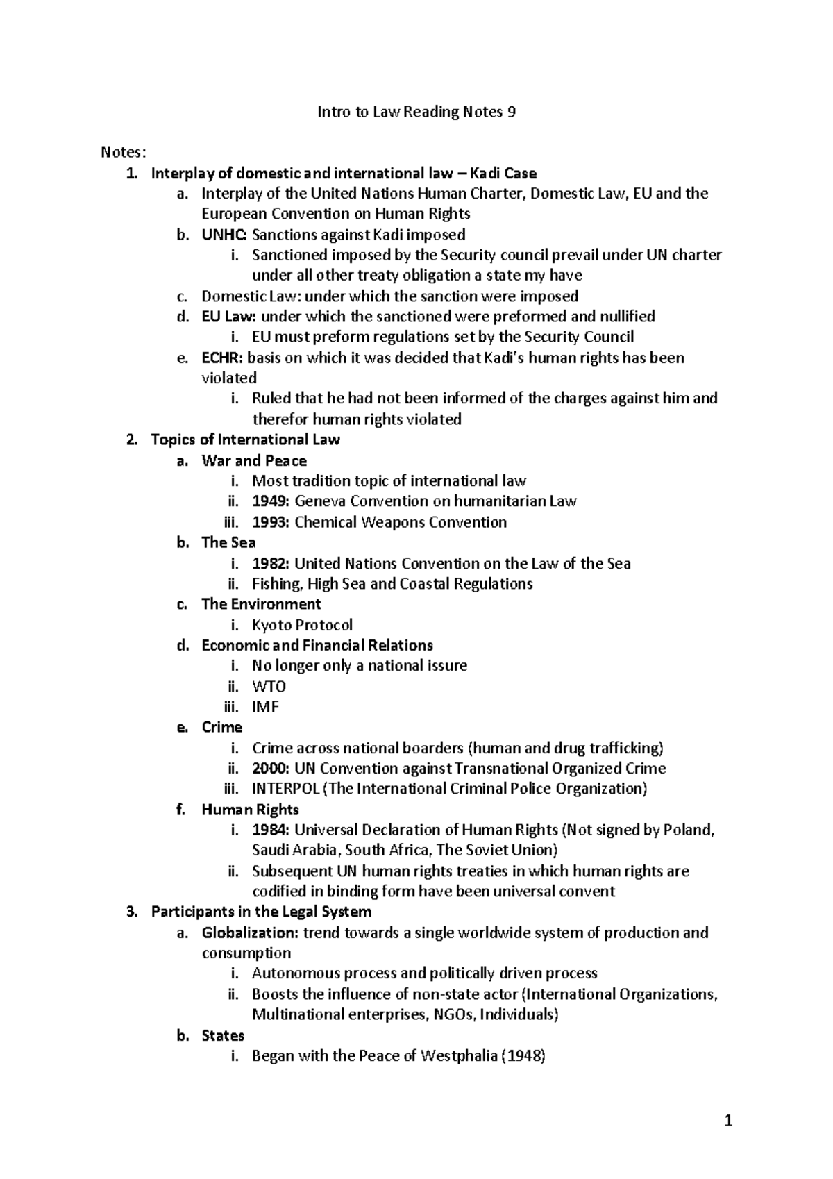 Introduction to Law Lecture 8 - Intro to Law Reading Notes 9 Notes: 1 ...