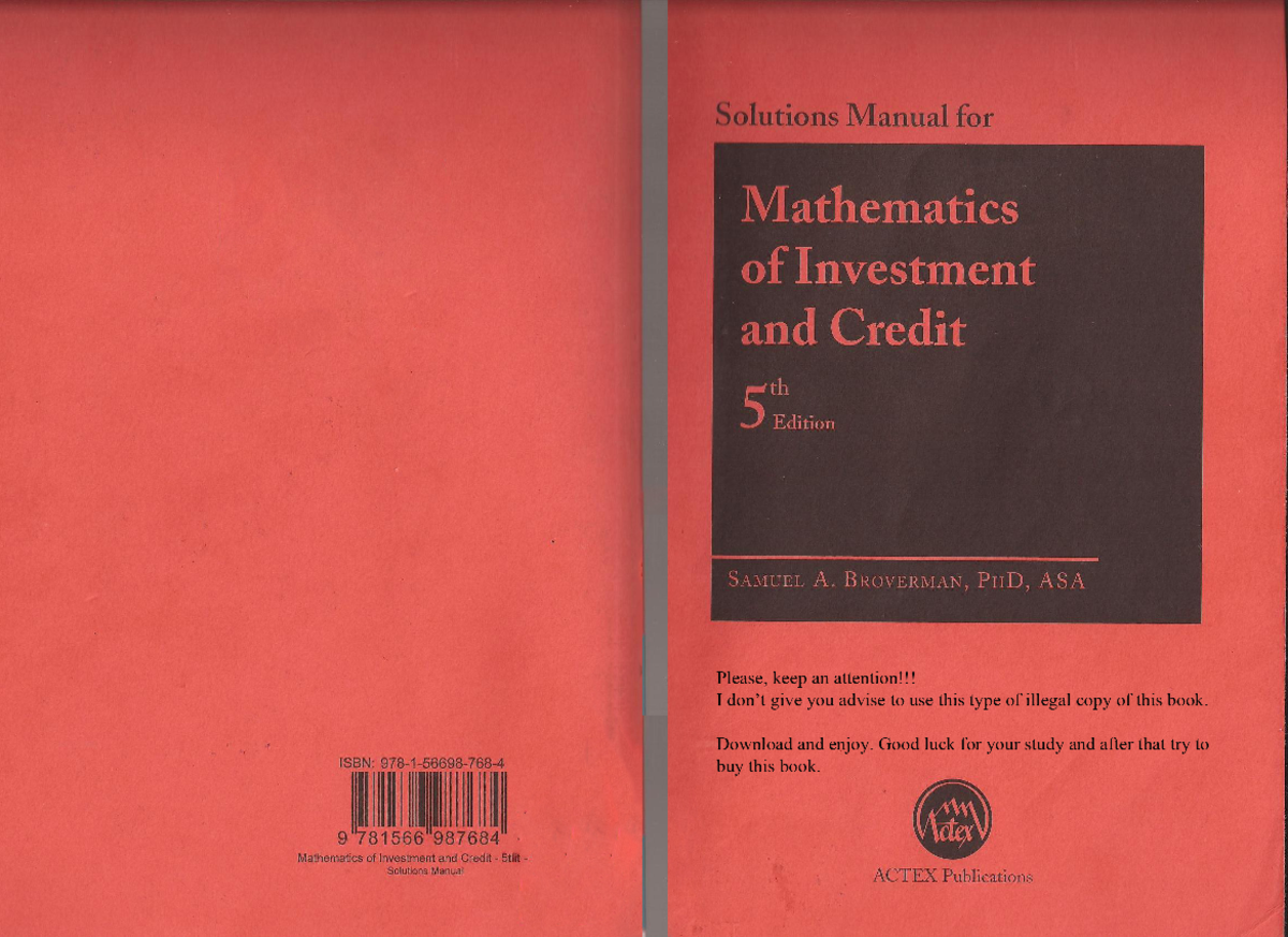 Solutions Manual for Mathematics of Investment and Credit 5th edition ...