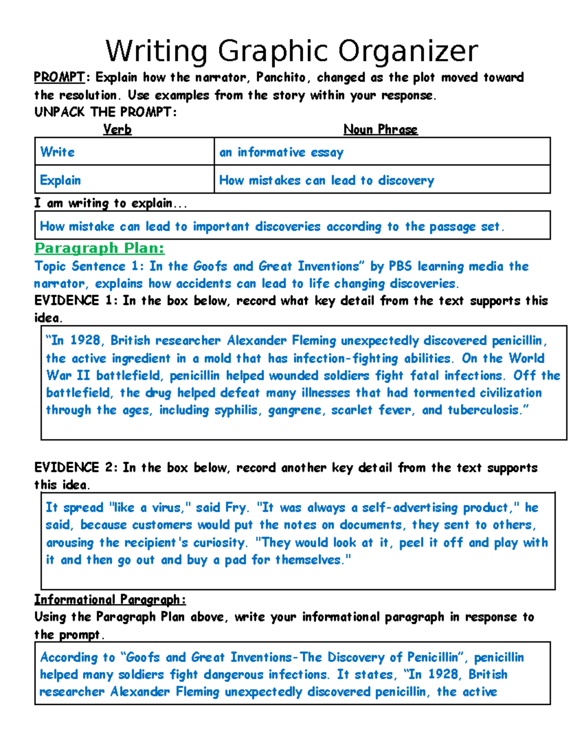 Writing Graphic Organizer accidential inventions - Writing Graphic ...