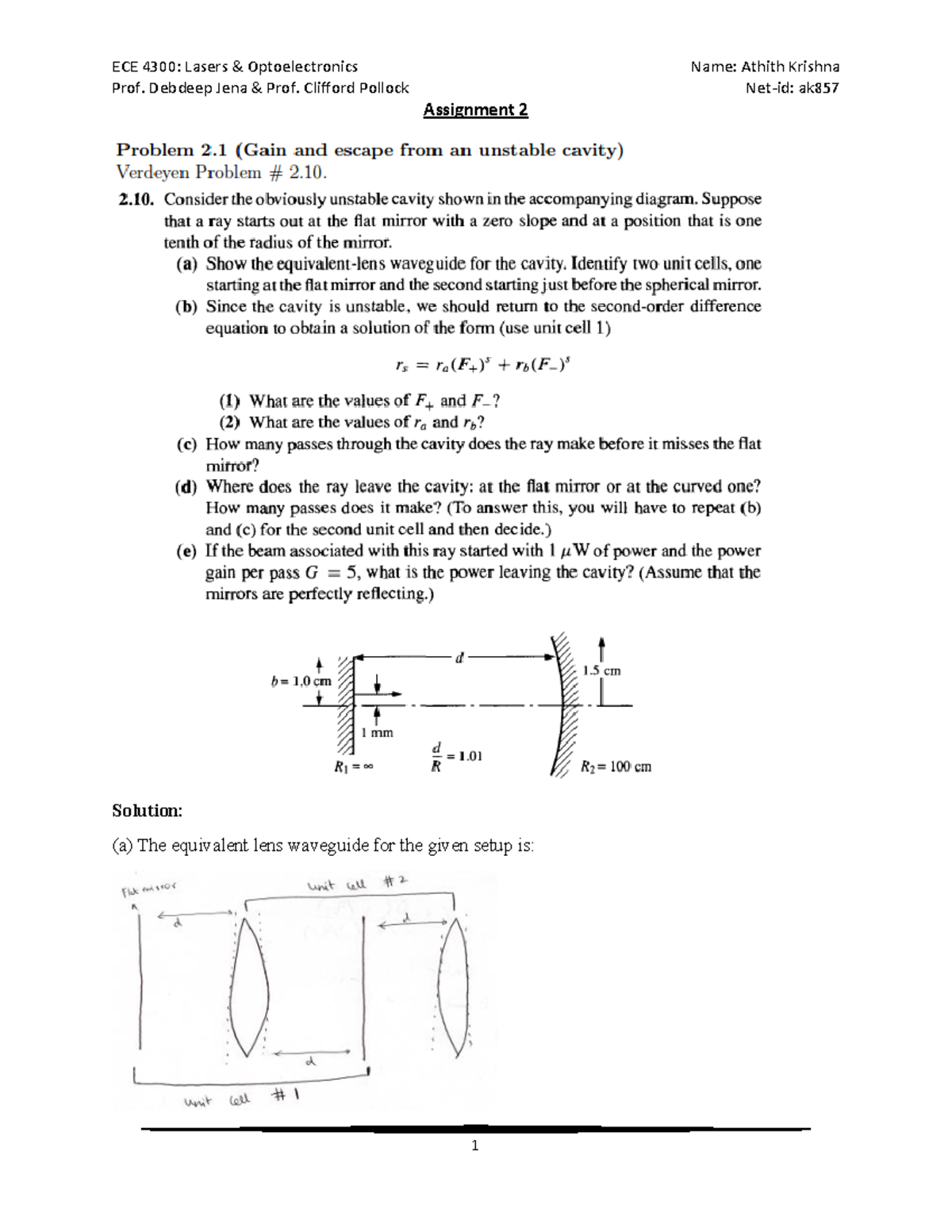 Seminar assignments - Assignment 2 solutions - ECE 4300: Lasers ...