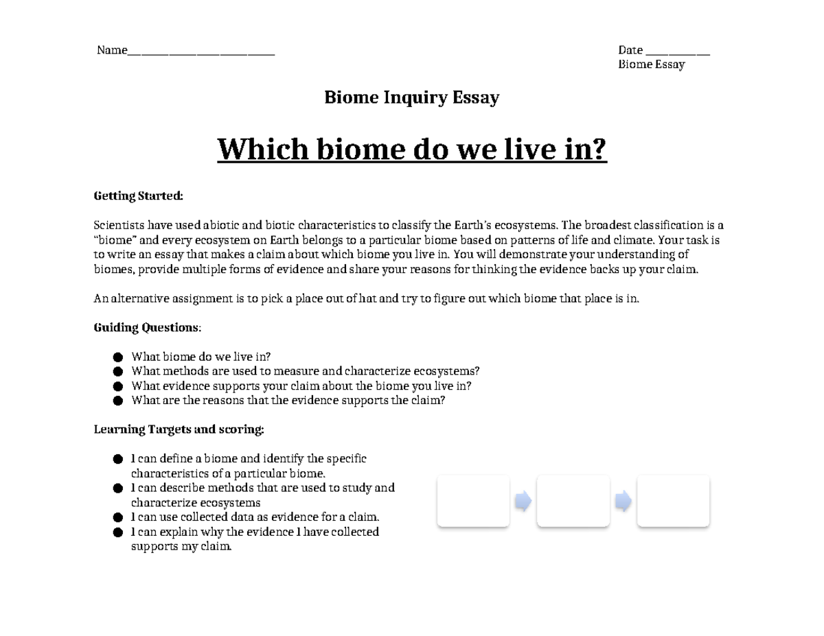 Biome Inquiry and CER Copy - Name________________________________ Date ...