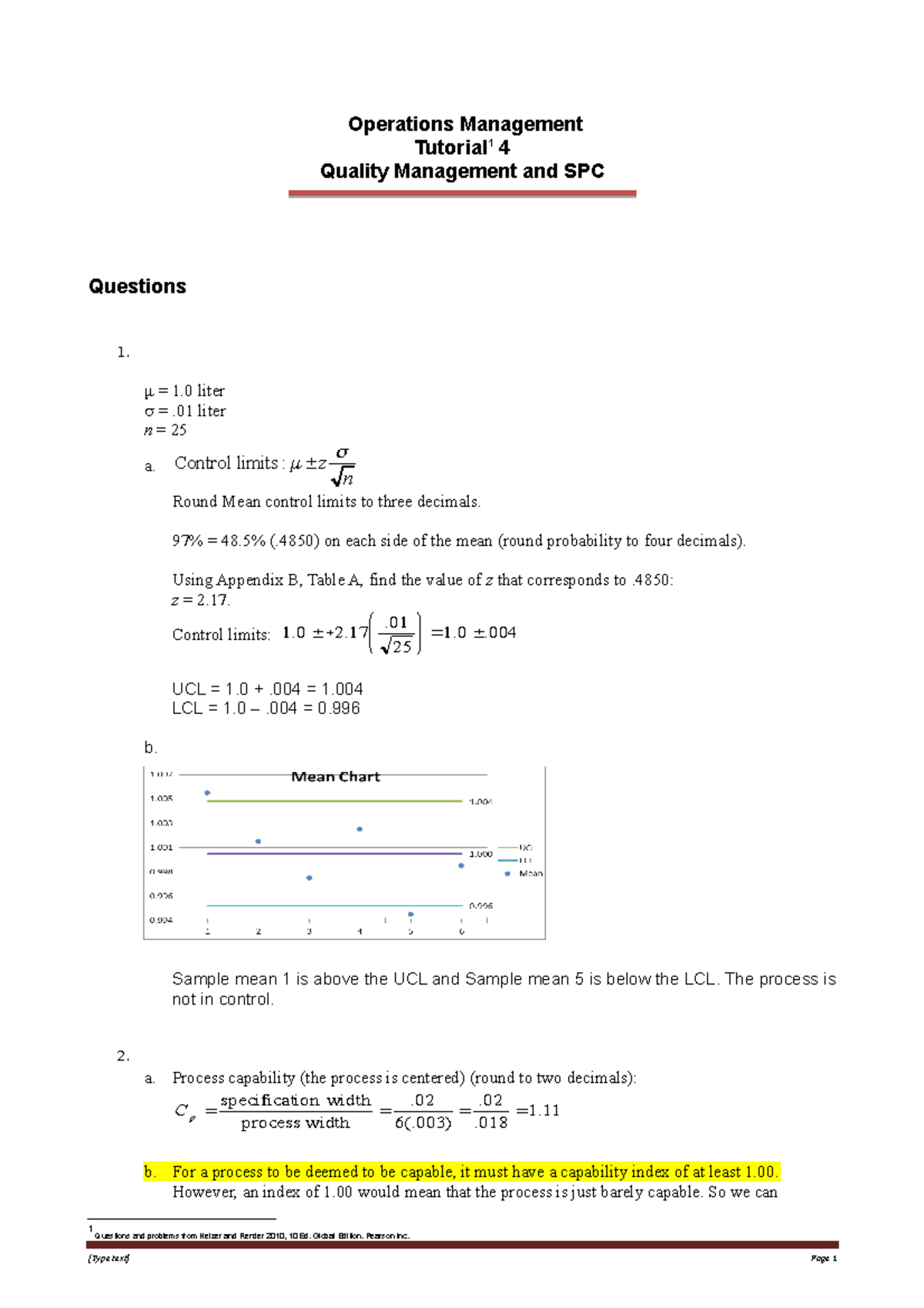 Operations Management Week 5 Tutorial Solution - Operations Management ...