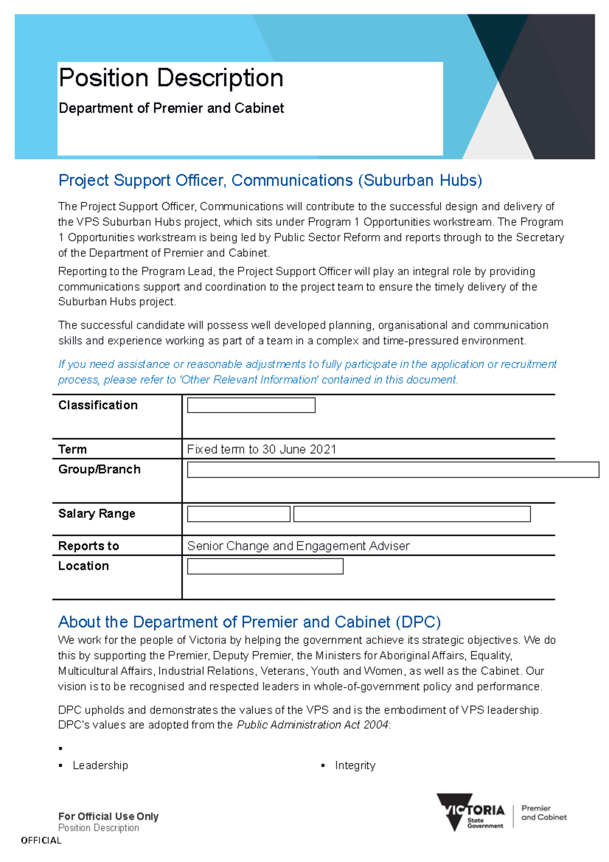 Position Description - VPS3 - Project Support Officer Comms-1 ...