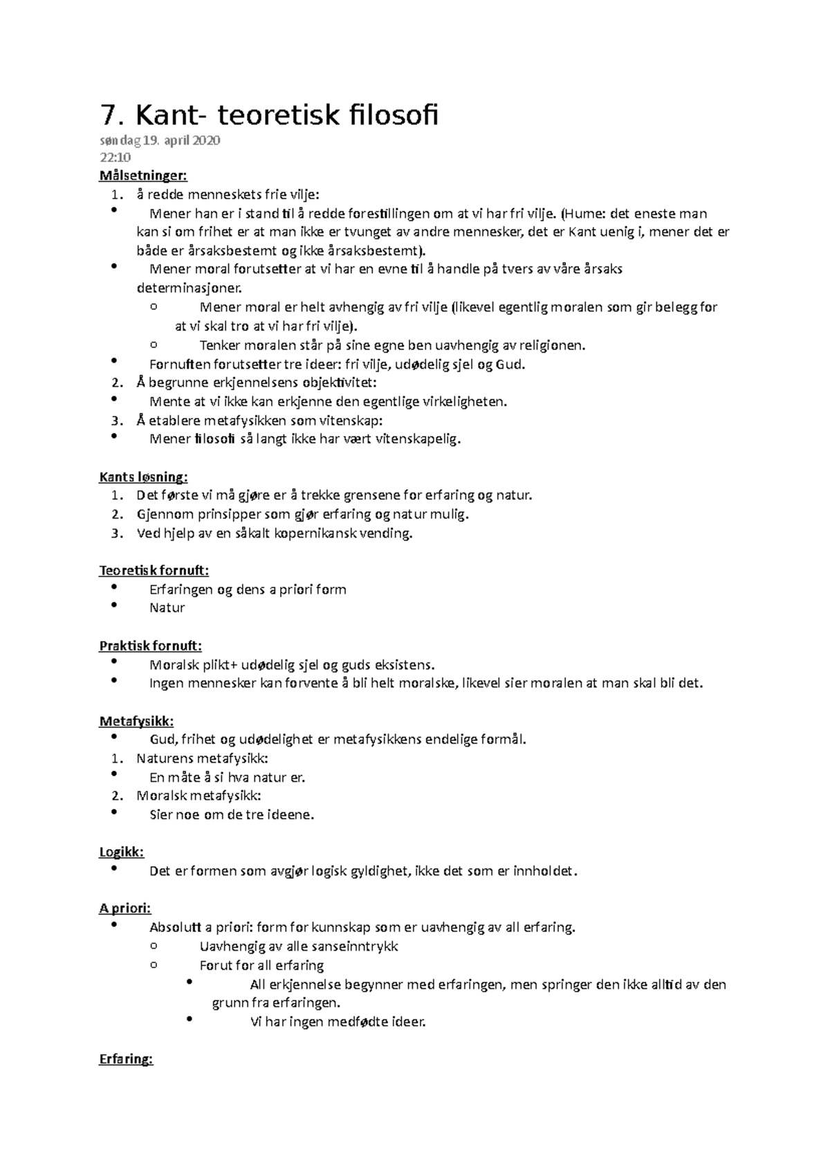7. Kant- teoretisk filosofi - 7. Kant- teoretisk filosofi søndag 19 ...