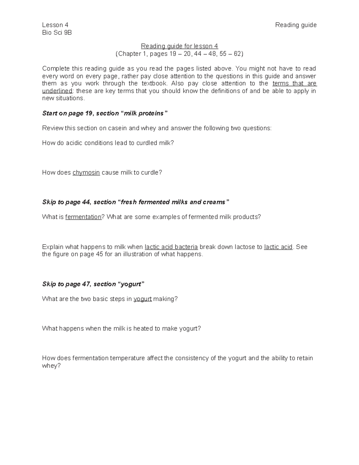 Lesson 4 Reading Guide - Lesson 4Bio Sci 9B Reading guide (Chapter 1 ...
