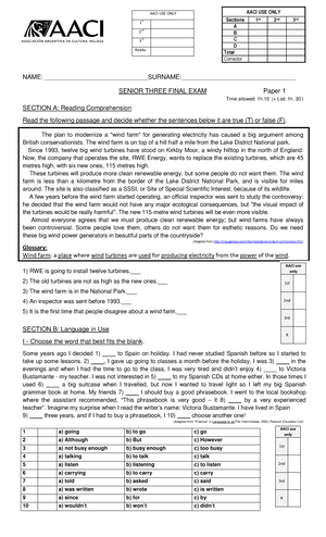 Senior 3 final paper 1 - Vhjjjj - AACI use only 1st 2nd 3rd R AACI use ...