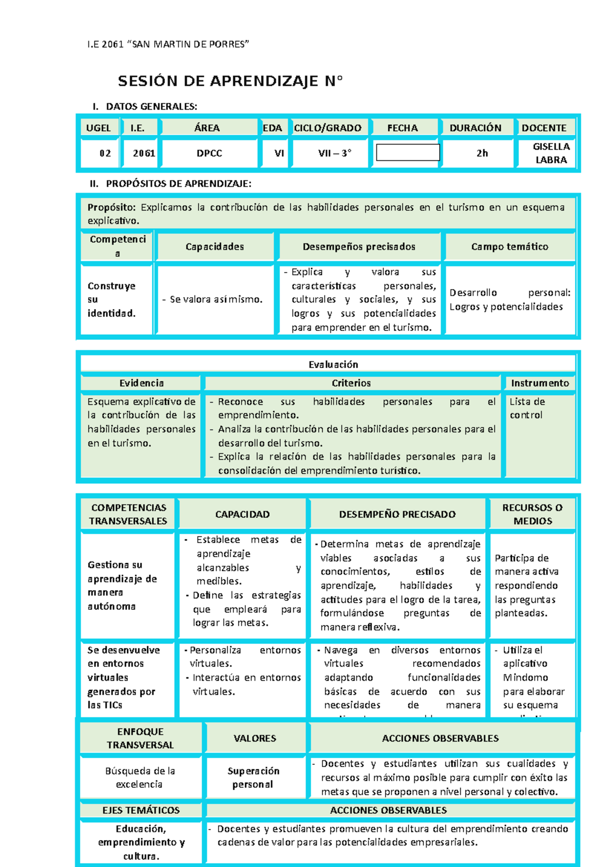 Sesión DE Aprendizaje N5 modelo - SESIÓN DE APRENDIZAJE N° I. DATOS GENERALES: UGEL I. ÁREA EDA ...