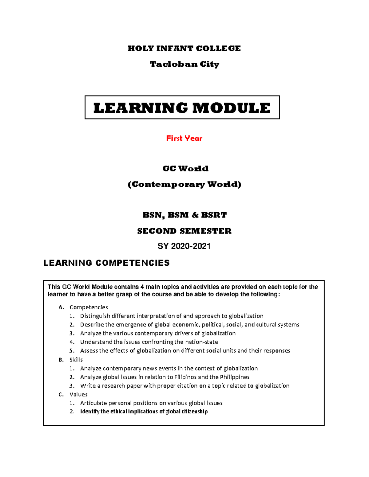 GC World Module - This useful for your studies. - HOLY INFANT COLLEGE ...