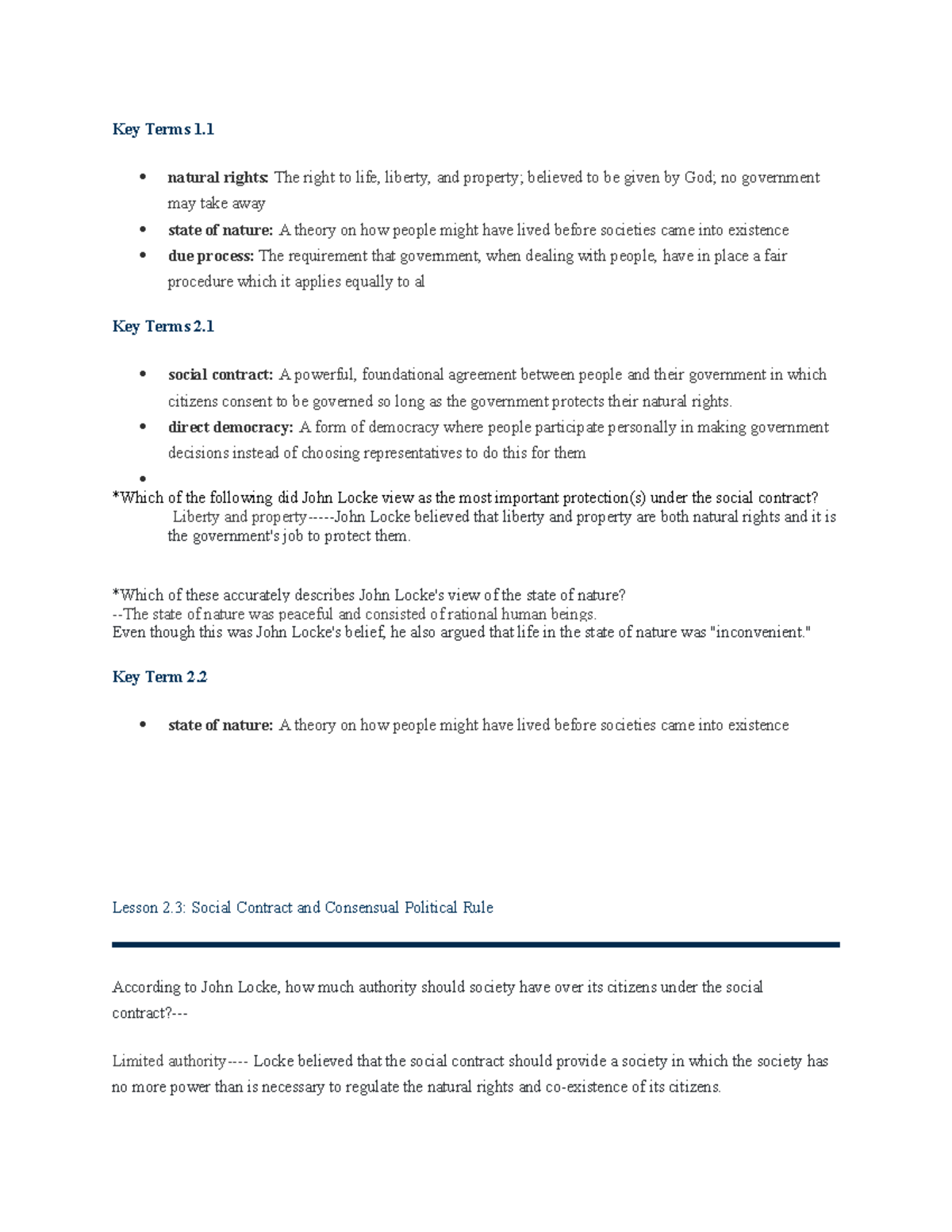 American Politics and the US Constitution Notes - Key Terms 1. natural ...