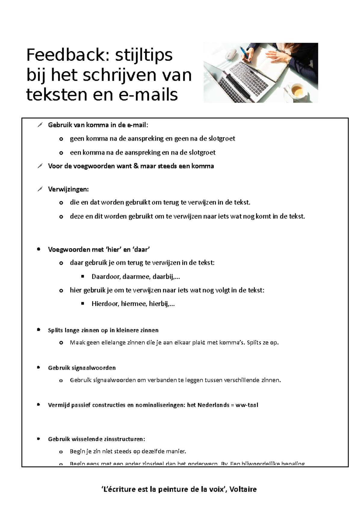 Feedback schrijven van e-mails - ‘L’écriture est la peinture de la voix ...
