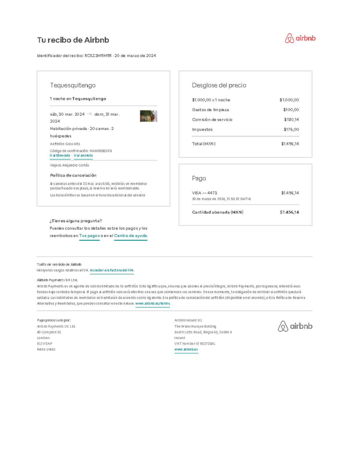 Reserva - mdasdasdas - Airbnb Ireland UC The Watermarque Building South ...