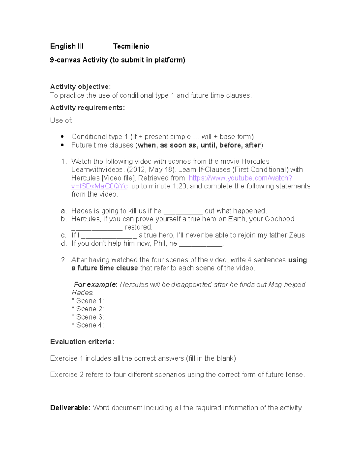 9 Canvas Activity First Conditional - English III Tecmilenio 9-canvas ...