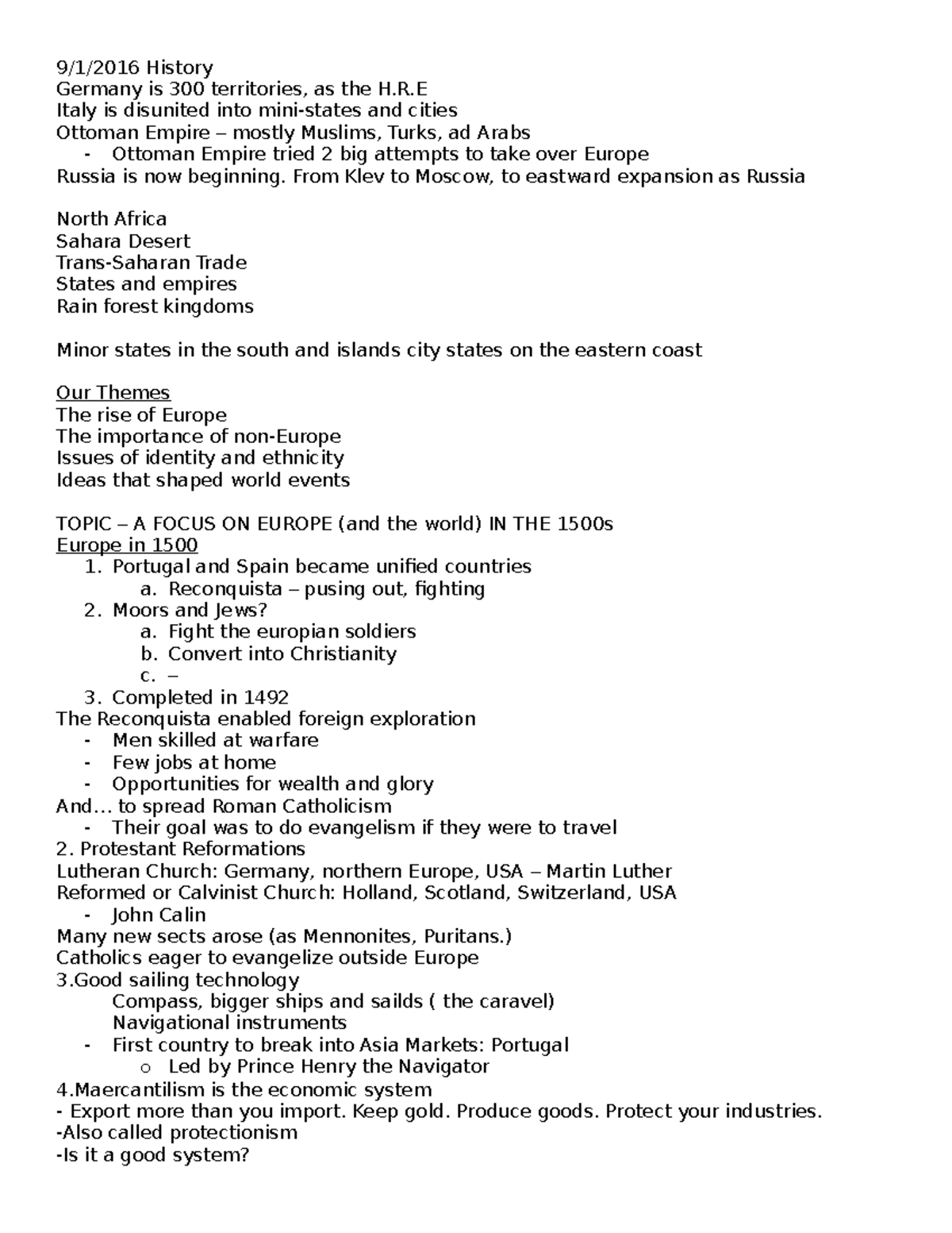 9-1-2016 History - Lecture Notes - 9/1/2016 History Germany is 300 ...