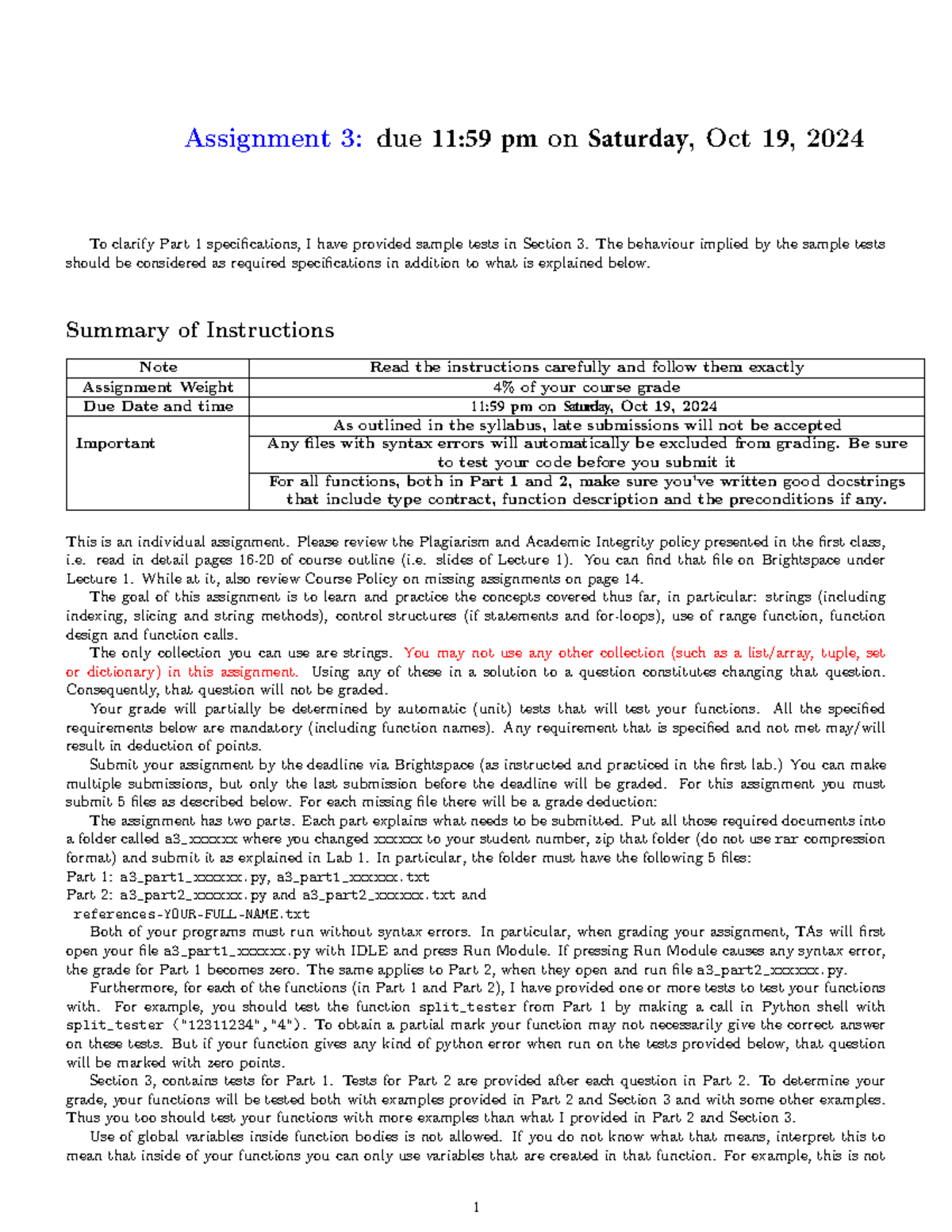 A3 - mandatory assignments to be completed - Assignment 3: due 11:59 pm ...