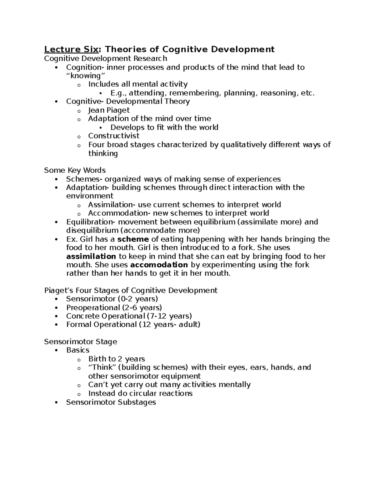 Child Psychology Chapter 5 - Theories of Cognitive Development ...