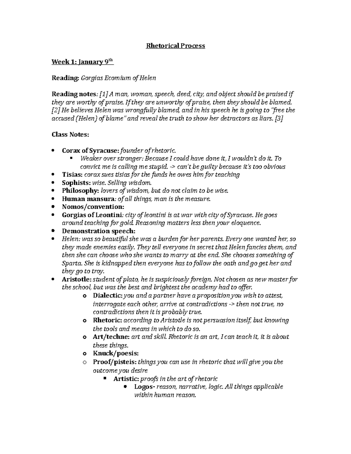 Rhetorical Process Notes - Rhetorical Process Week 1: January 9th ...