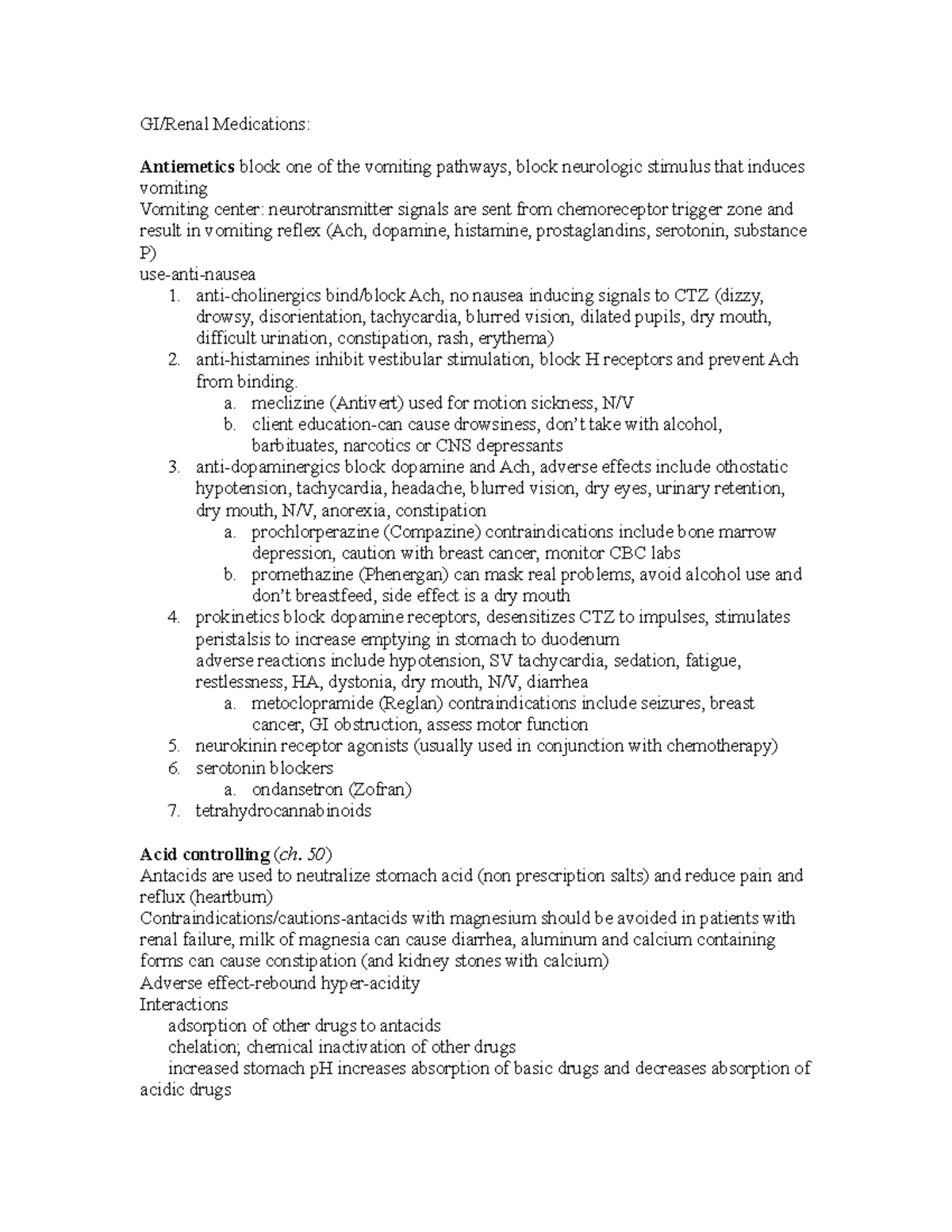GI/renal medications - Medications: Antiemetics block one of the ...