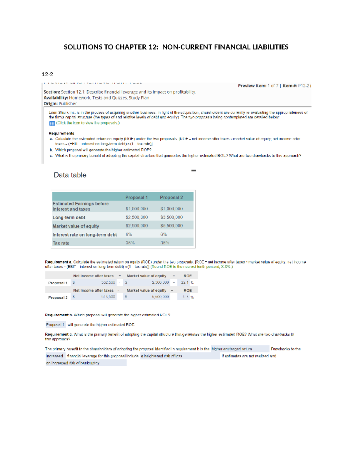 Solutions to Chapter 12 Non-Current Financial Liabilities - acc3722 - SOLUTIONS TO CHAPTER 12 ...