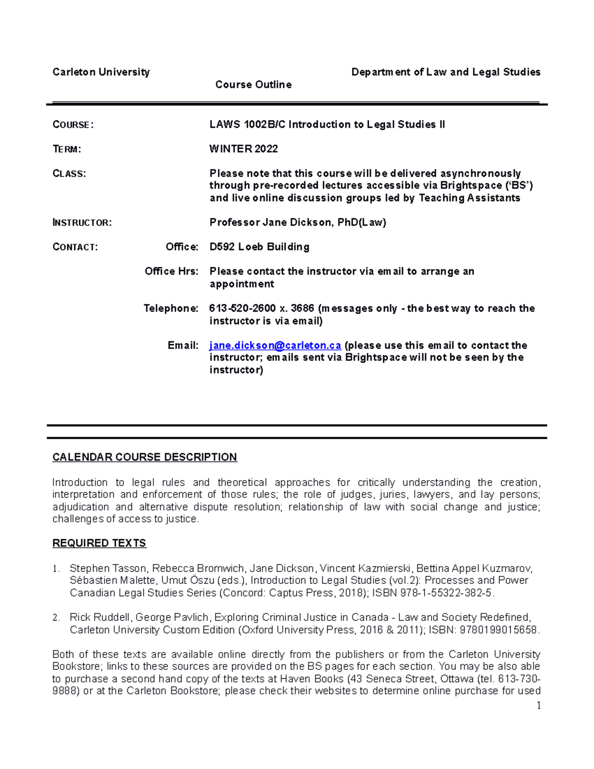Course Outline Laws 1002BC W2022 - Carleton University Department of ...