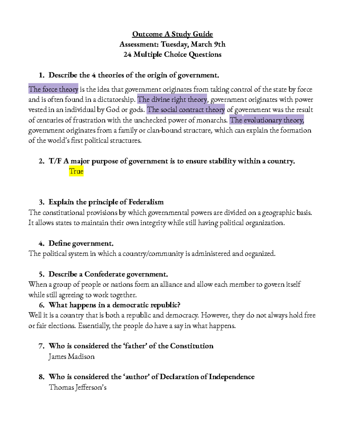 Government-Outcome A Study Guide - Outcome A Study Guide Assessment ...