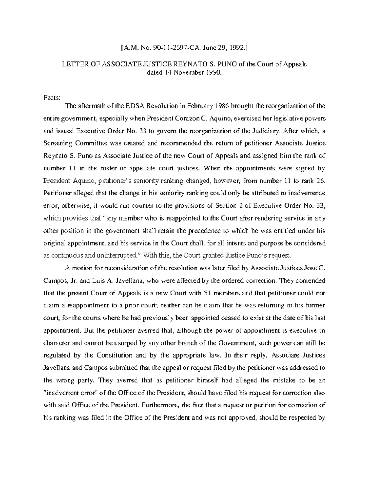 Letter OF Associate Justice Reynato S PUNO of the Court of Appeals docx ...