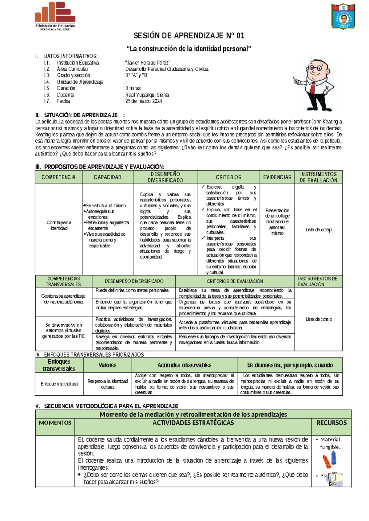 Sesion N° 01 La formación de la identidad - SESIÓN DE APRENDIZAJE N° 01 ...