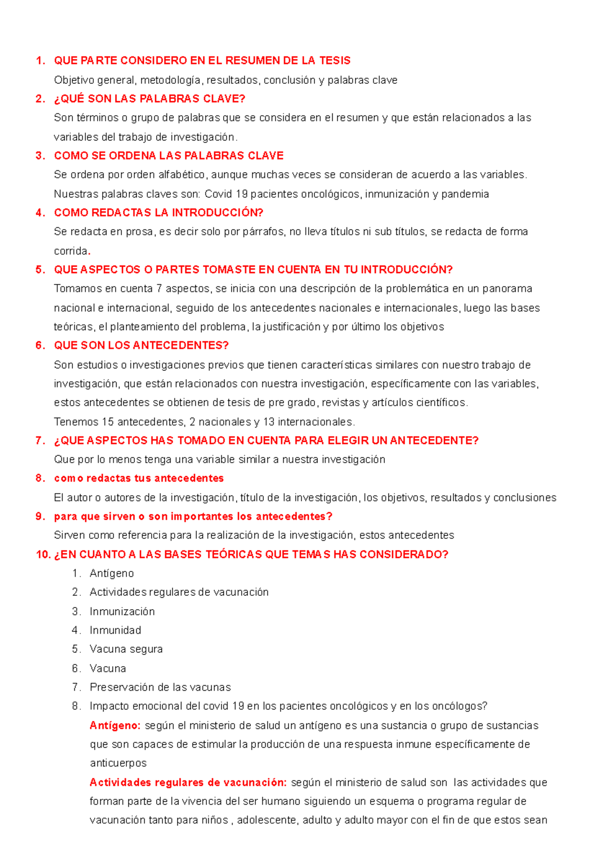 Cuestionario de preguntas tesis - 1. QUE PARTE CONSIDERO EN EL RESUMEN ...