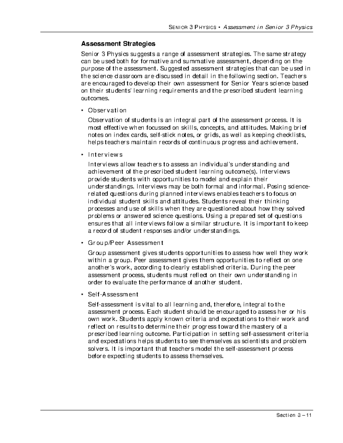 Senior 3 Physics 4 - Section 3 – 11 SENIOR 3 PHYSICS • Assessment in ...
