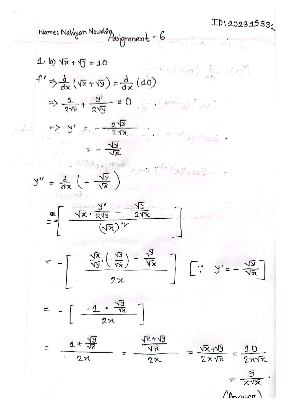 Math assignment-6 - Assignments about Calculus -1 - ID: 202315331 Name ...