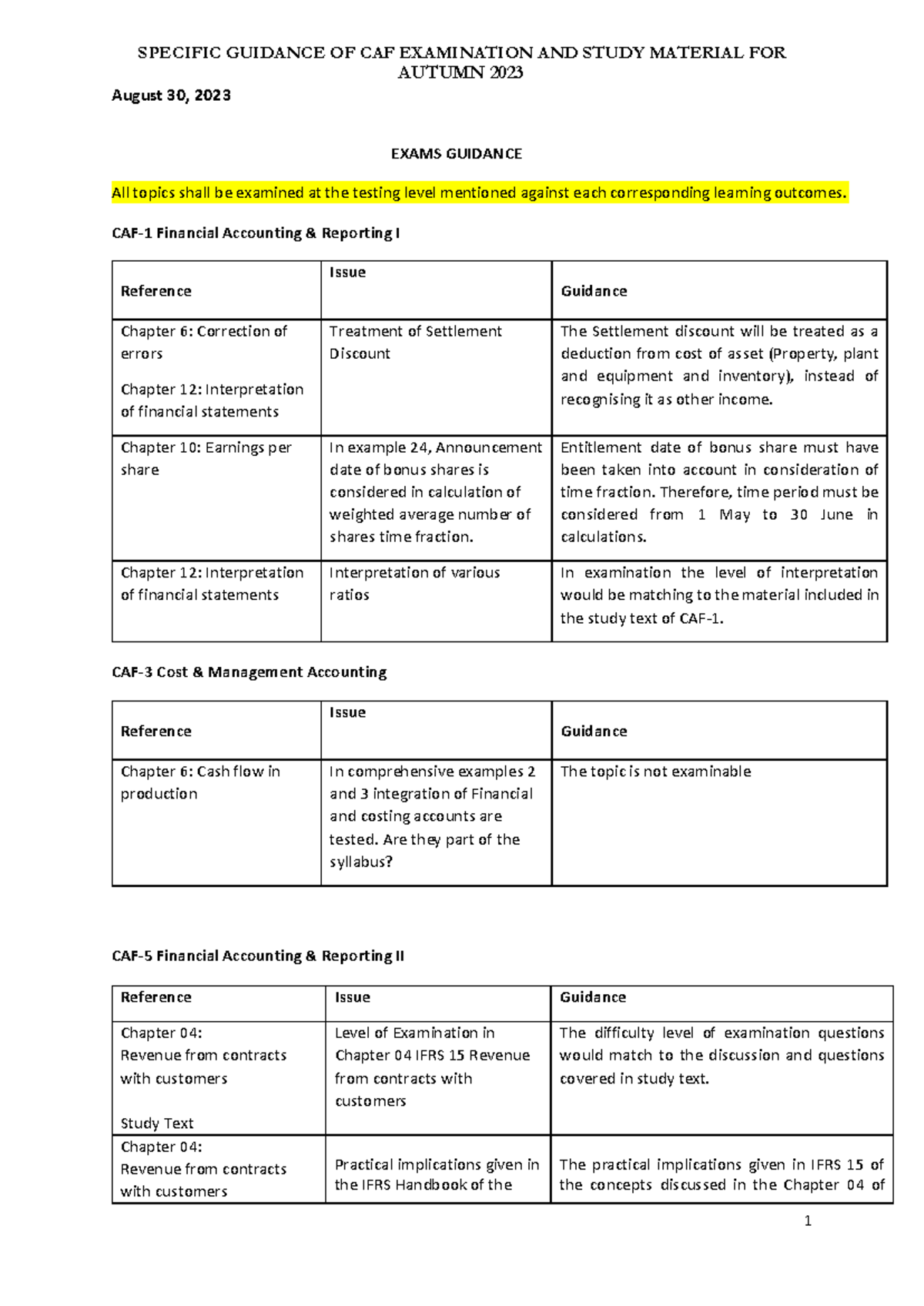 Specific-Guidance-CAF-Exam-Study-Material - AUTUMN 2023 August 30, 2023 ...