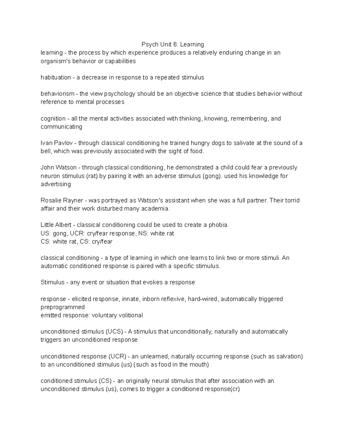 Psych Unit 6 Learning - Assigned Vocabulary List - Psych Unit 6 ...