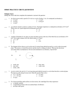 SPH3U KINEMATICS Test Multiple choice - SPH3U9: Kinematics Multiple ...