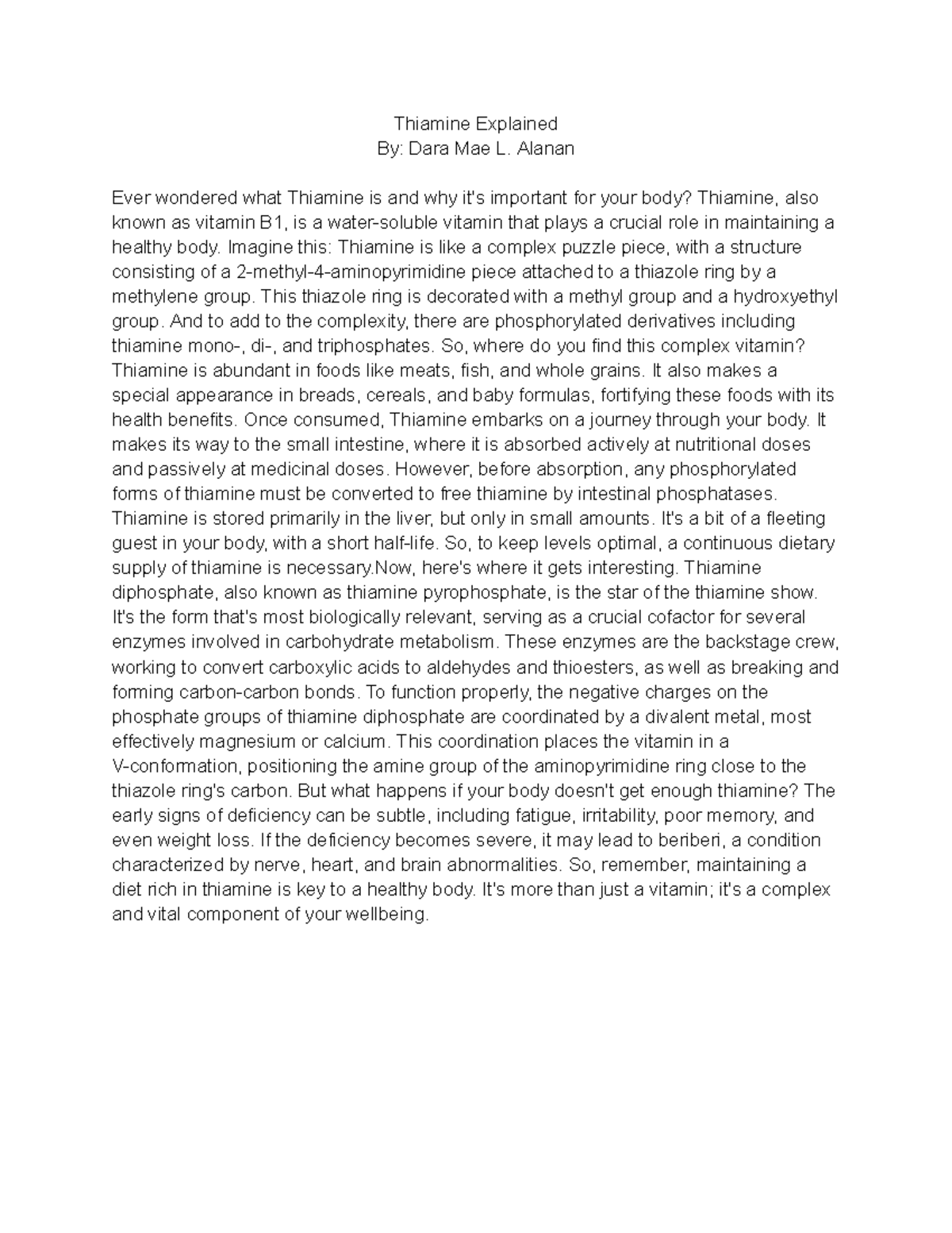 Thiamine script - Thiamine Explained By: Dara Mae L. Alanan Ever ...