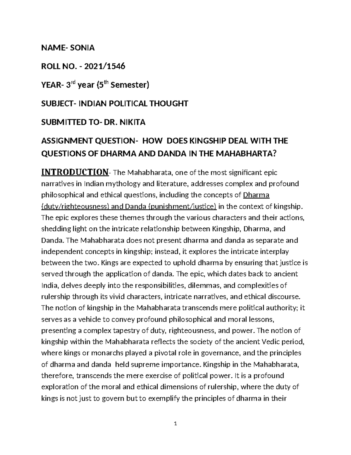 IPT Assignment - NAME- SONIA ROLL NO. - 2021/ YEAR- 3 rd year ( th Semester) SUBJECT- INDIAN ...