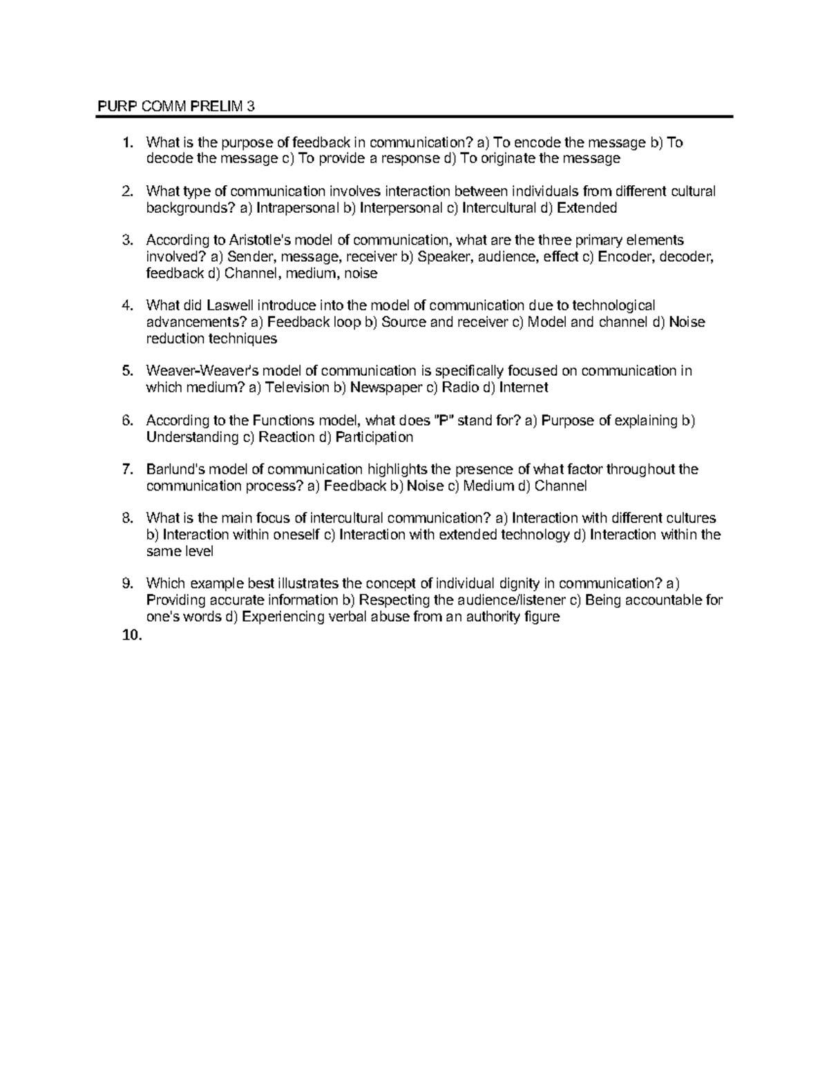 PURP COMM Prelim 3 - PURP COMM PRELIM 3 What is the purpose of feedback ...