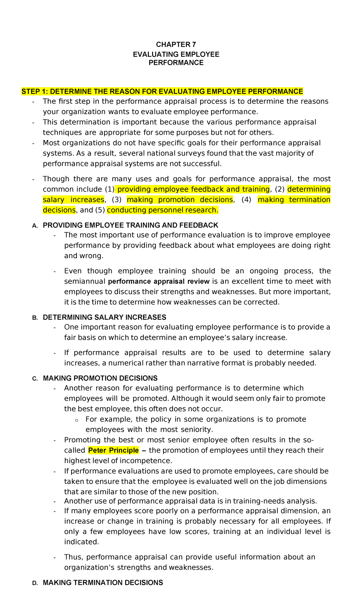 Chapter 7 evaluating employee performance - CHAPTER 7 EVALUATING EMPLOYEE PERFORMANCE STEP 1 ...
