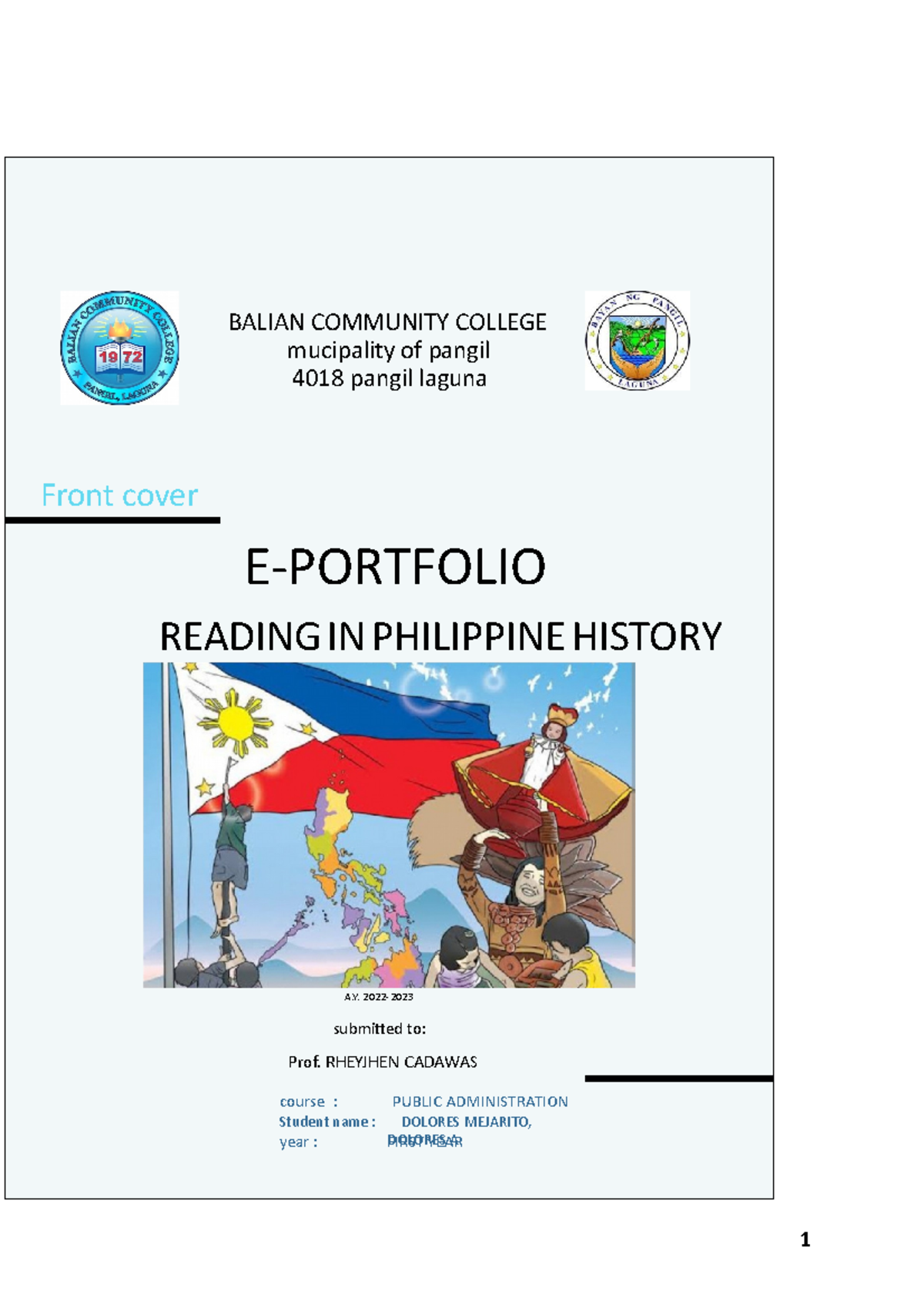 E- Portfolio. pdf - BALIAN COMMUNITY COLLEGE mucipality of pangil 4018 ...