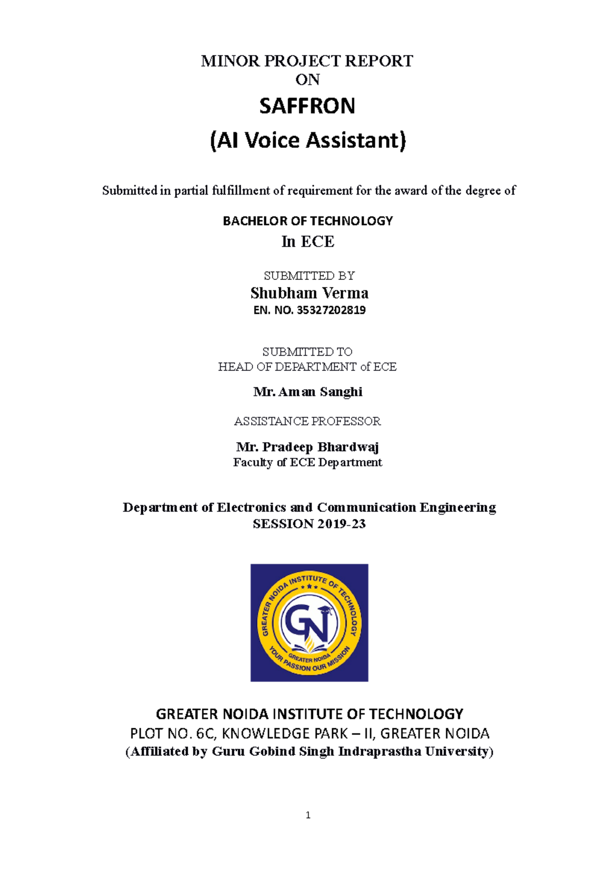 Minor Project Report on Saffron (AI voice assistant) - MINOR PROJECT ...