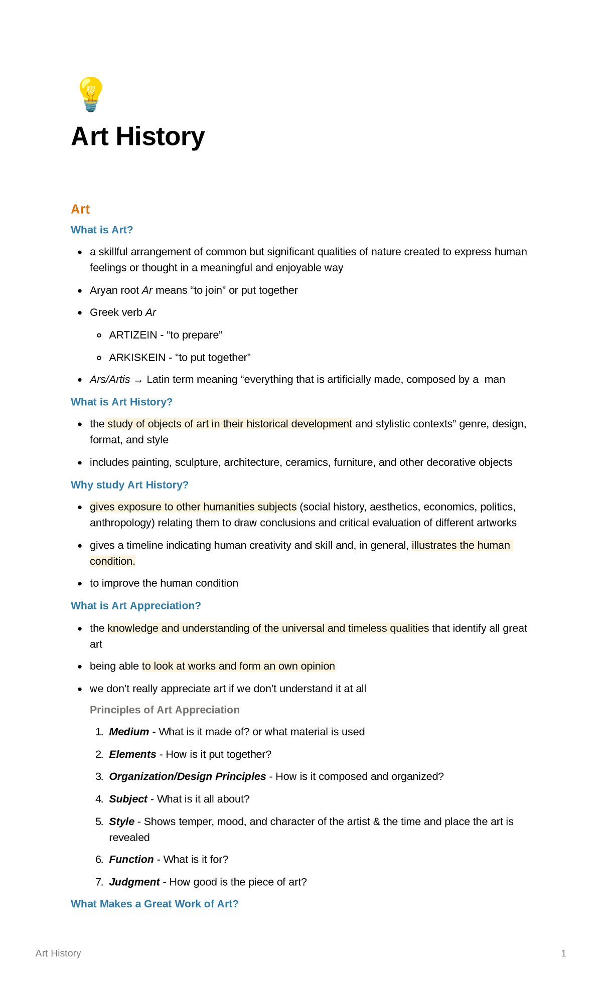 ART History 11 - Focuses on: - What Art is - What Art Appreciation is ...