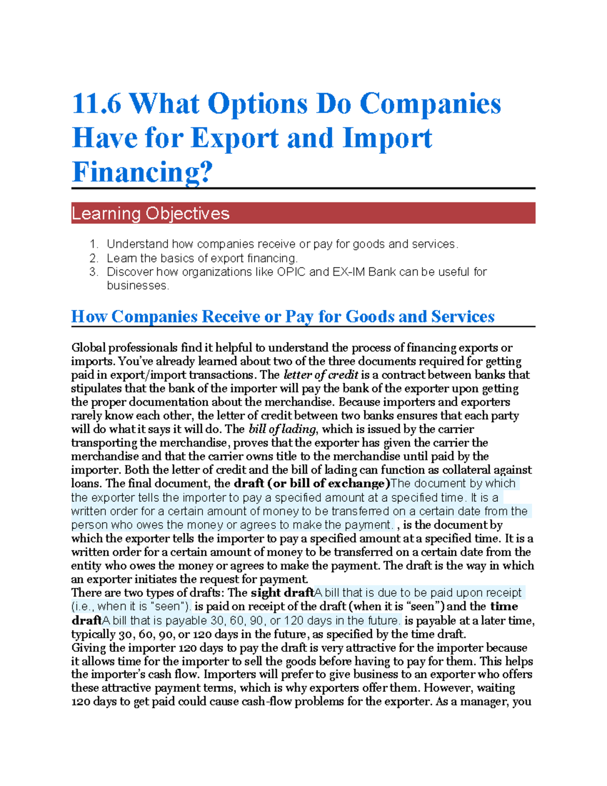11.6 What Options Do Companies Have for Export and Import Financing ...