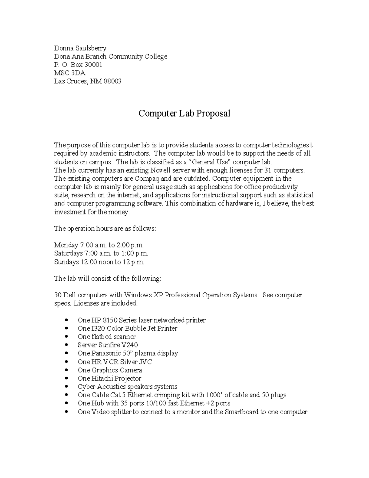 Computer lab Proposal - Donna Saulsberry Dona Ana Branch Community ...